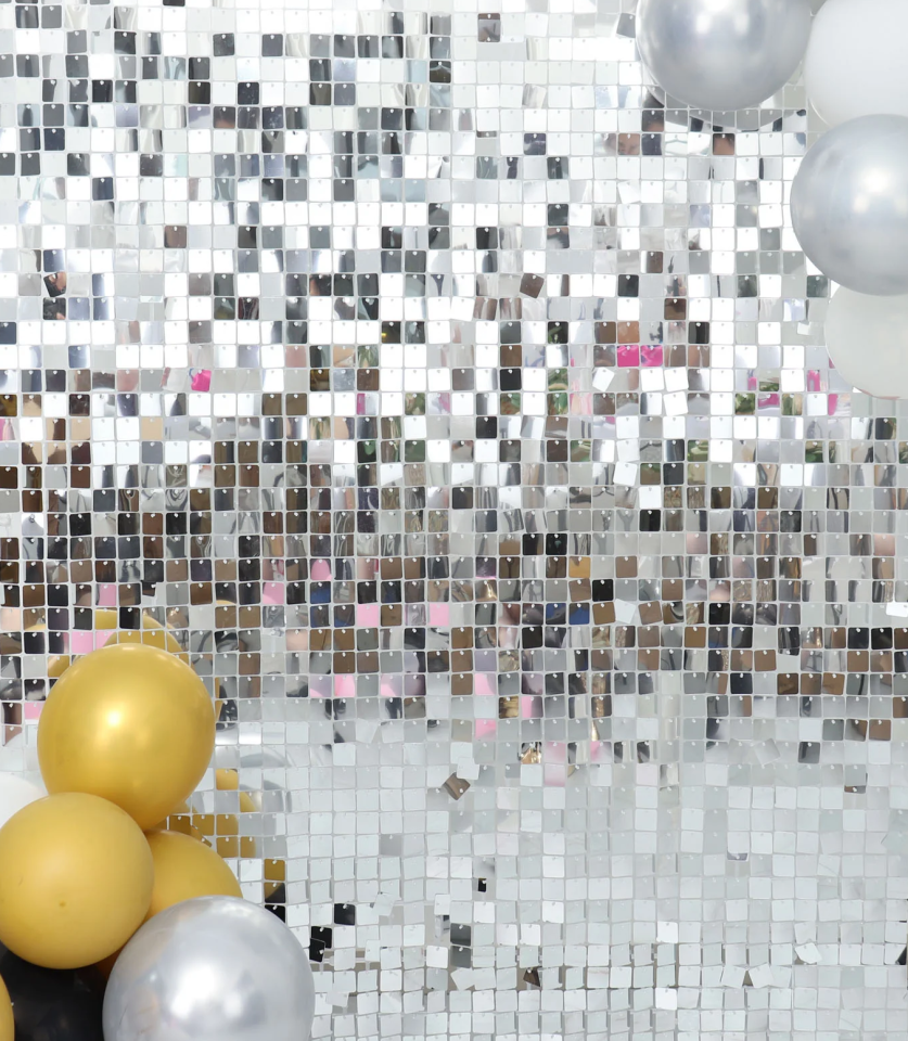 9 x 8ft Silver Payette Backdrop – Ruby Design Event Rentals