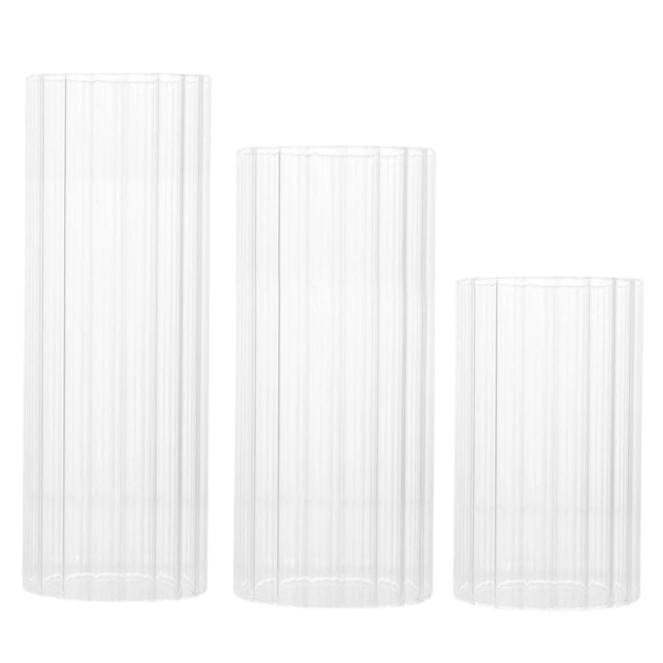 Ribbed Cylinder Trio – LED Pillar Candles – Ruby Design Event Rentals